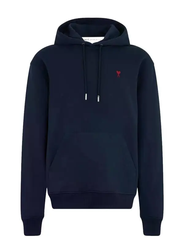 AMI Paris Cotton Hoodie With De Coeur - Blue