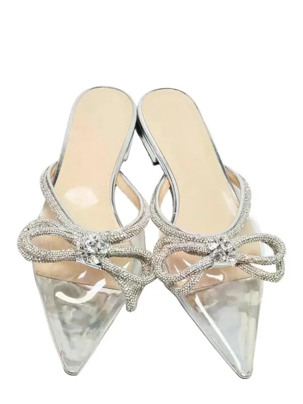 Mach & Mach Double Bow Pointed-toe Mules - Silver