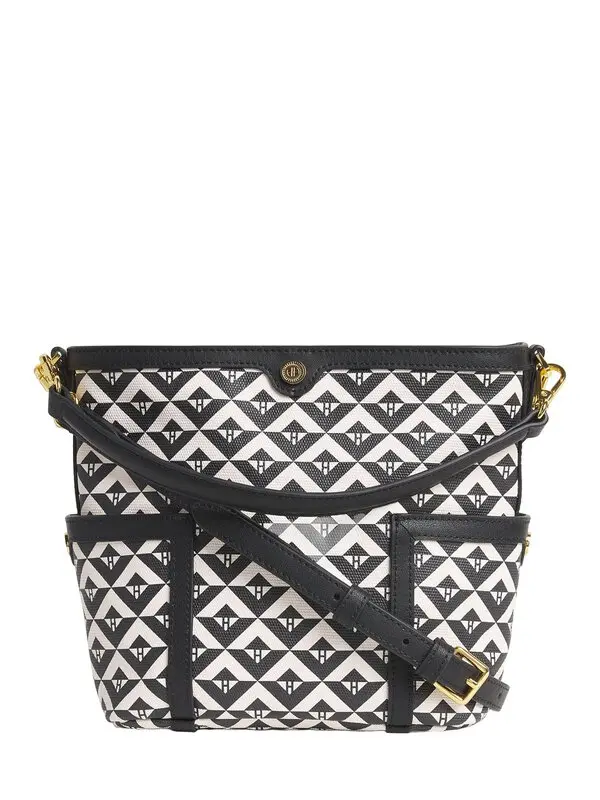 Harrods Coated Canvas Geometric Bucket Bag - Black