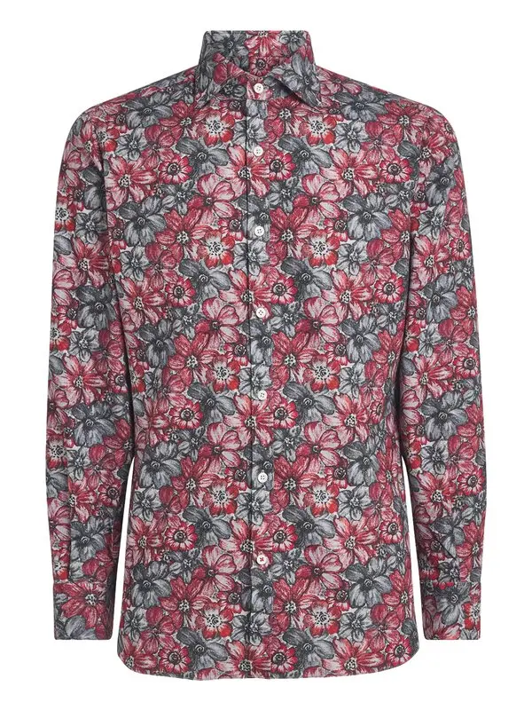 Isaia Cotton Floral Italia Sport Shirt - Red