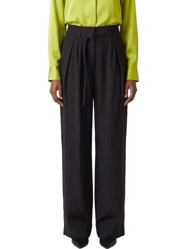 Dries Van Noten High-waisted Wide-leg Cotton Palazzo Pants With Belt - Black