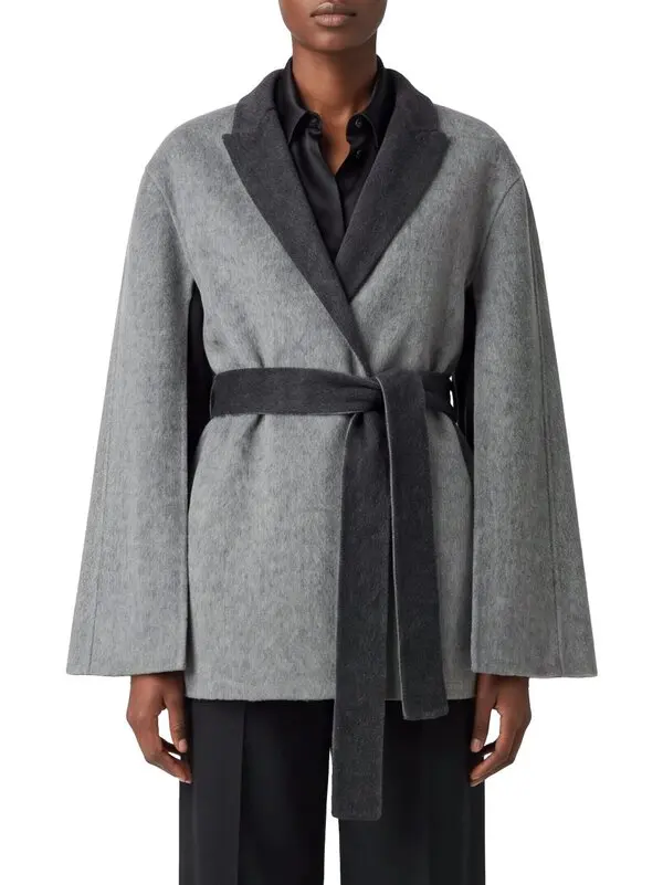 Alberta Ferretti Short Wool Belted Robe Coat - Grey