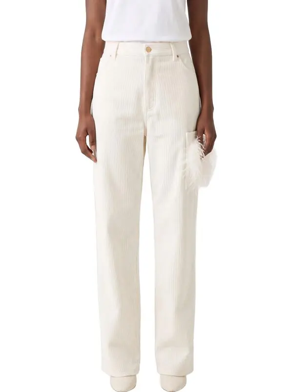 DARKPARK High-waisted Wide-leg Corduroy Pants With 5-pocket Design - White