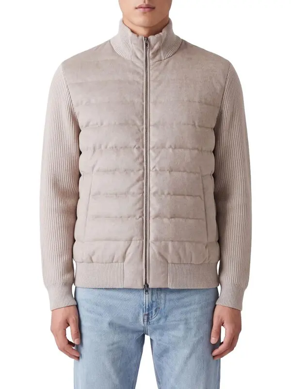 Herno Padded Wool Flannel High Neck Zip-up Cardigan - Sand