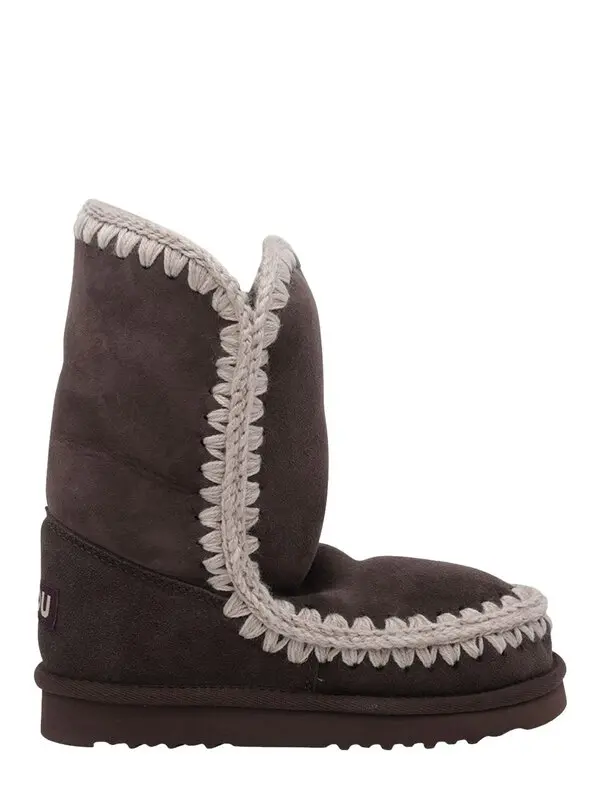 Mou Eskimo Suede Boots With Wool Stitching - Coffee
