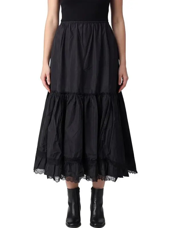 GANNI Taffeta Full Midi Skirt With Lace Inserts And High Waist - Black
