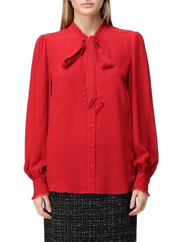 TWINSET Viscose Blouse With Pussy-bow Collar And Lace Inserts - Red
