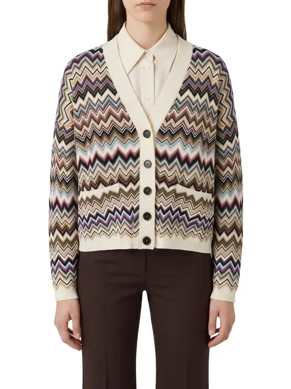 Missoni Multi Zig Zag Wool Blend Cardigan - Navy