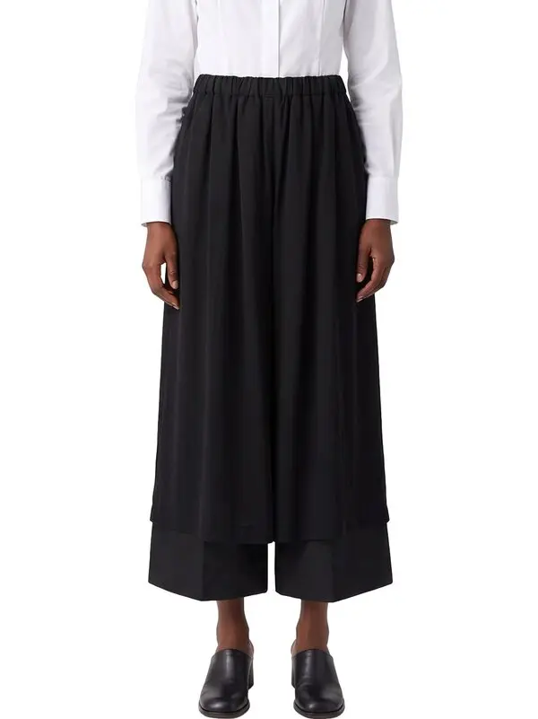 Comme Des Garçons Double-layer Wide-leg Trousers In Wool And Taffeta - Black