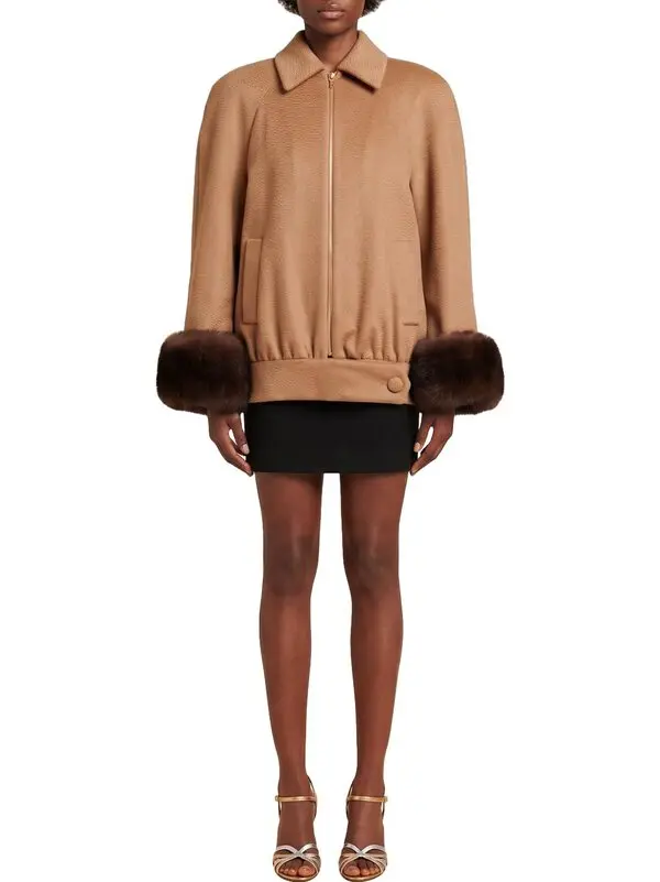 Valentino Garavani Short Lamb Fur Caban Coat With Zip Closure - Brown