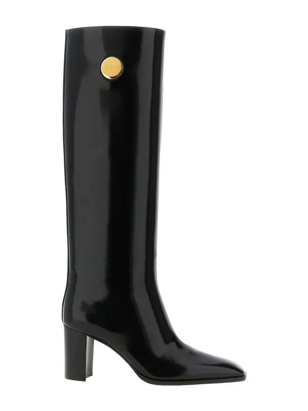Saint Laurent Square-toe Brushed Calfskin Leather Knee-high Boots - Black