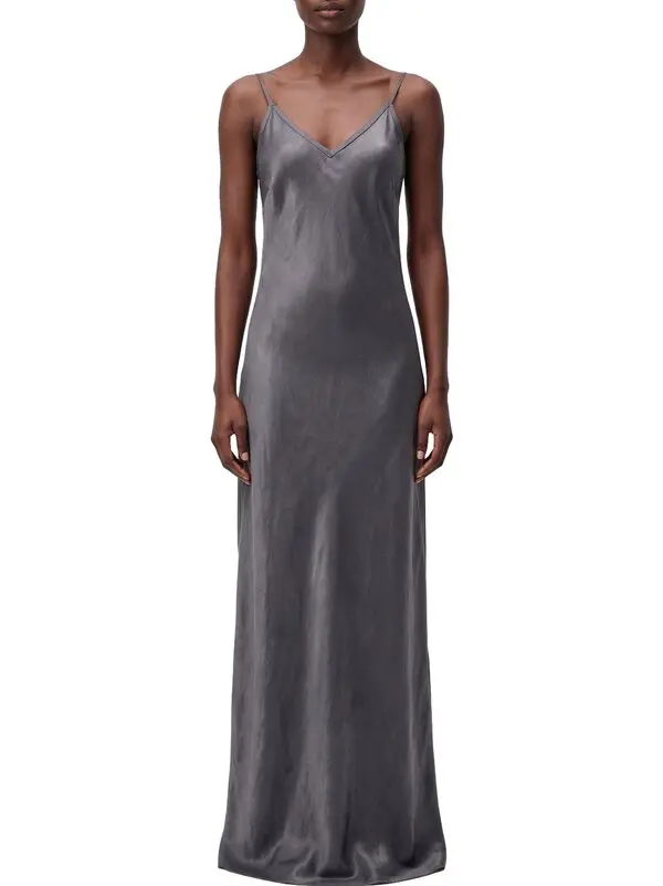 Pinko V-neck Satin Long Slip Dress For Ceremonies - Black