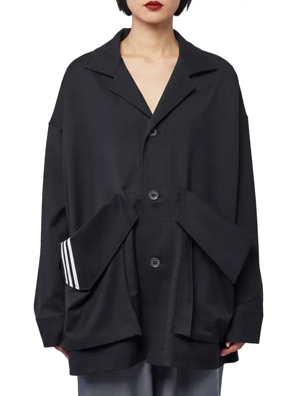 Y3 Relaxed Fit Wool Twill Shirt Jacket With Cuban Collar - Black