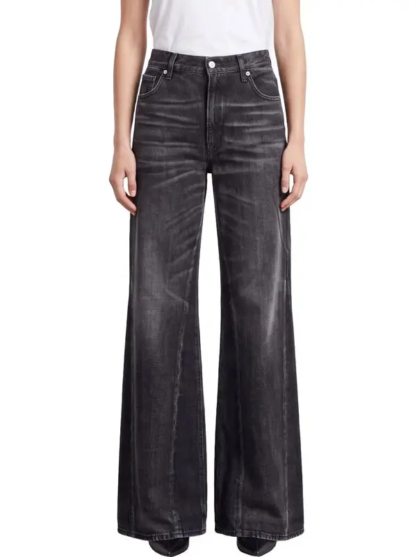 HAIKURE Star High-waisted Wide-leg Cotton Denim Jeans - Grey