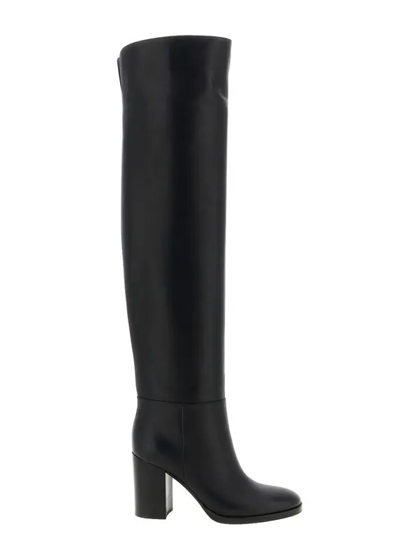 GIANVITO ROSSI Over-the-knee Calfskin Leather Boots With High Block Heel - Black