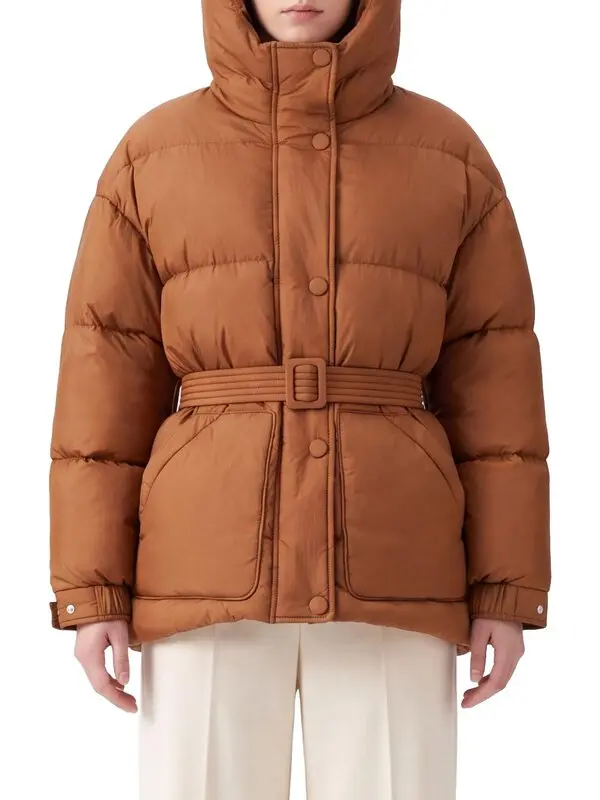 IENKI IENKI Fox Michlin Quilted Nylon Puffer Jacket With Ears Hood - Brown