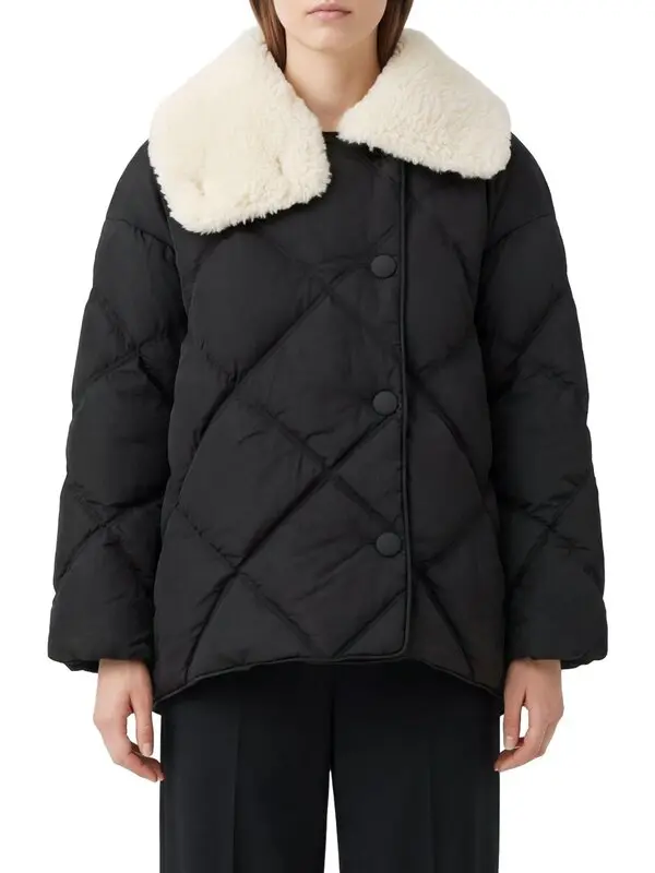 IENKI IENKI Shearling Queen Nylon Puffer Jacket With Asymmetric Closure - Black