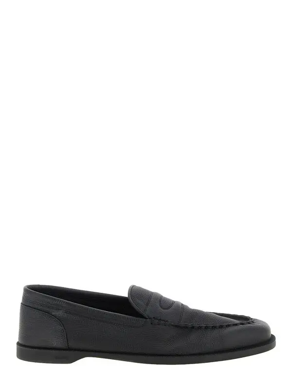John Lobb Grained Calf Leather Loafers With Rubber Sole - Black