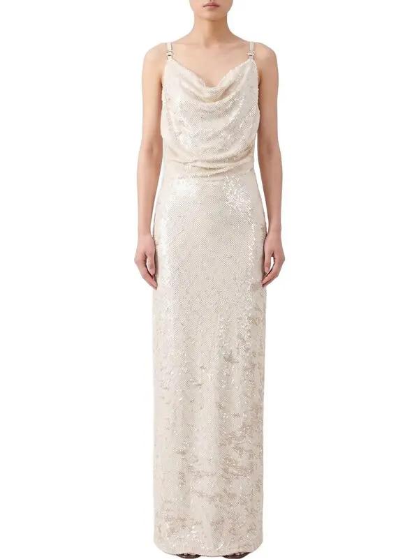 Coperni Draped Sequined Crêpe Long Evening Gown - Beige