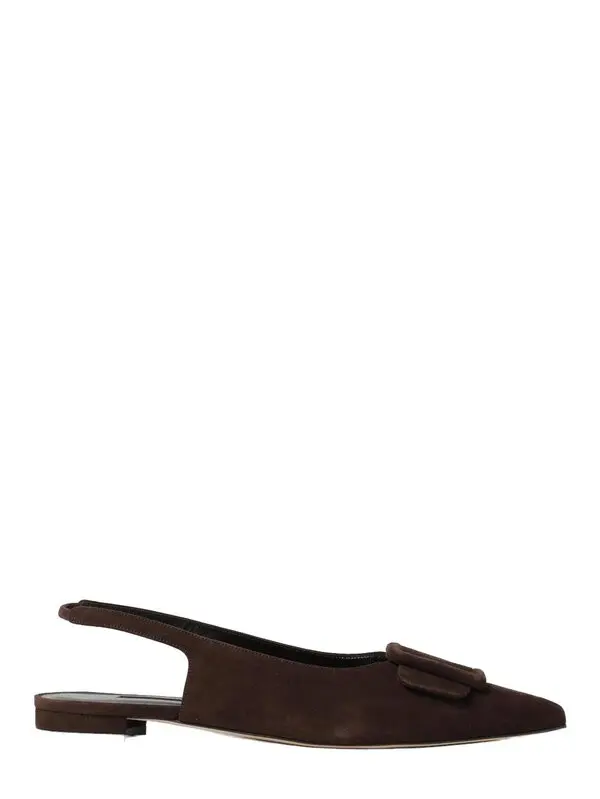 Manolo Blahnik Maylura Suede Slingback Ballet Flats With Buckle - Brown