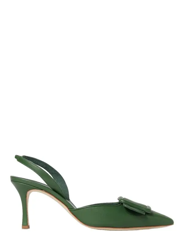 Manolo Blahnik Maysli Smooth Leather Mid-heel Slingback Pumps With Buckle - Green