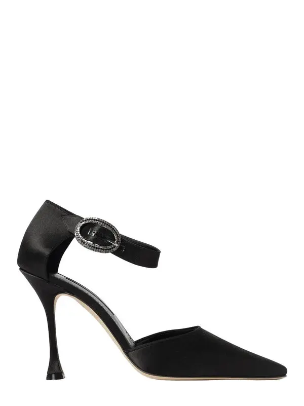 Manolo Blahnik Satin Pumps With Jewel Buckle And Ankle Strap - Black