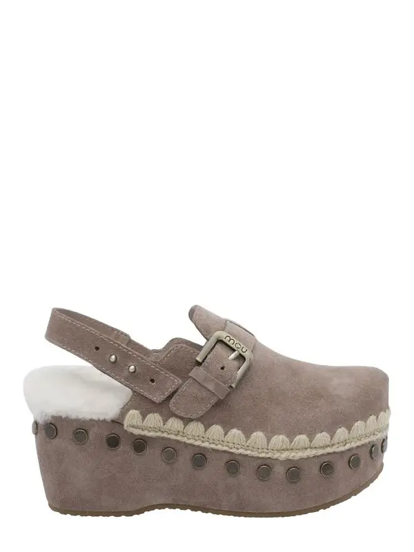 Mou Suede Wedge Slingbacks With Stud Embellishments And Contrast Stitching - Grey