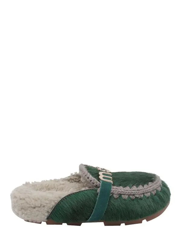 Mou Winter Bio Pony Hair Mules With A Shearling Lining And Metal Logo - Green