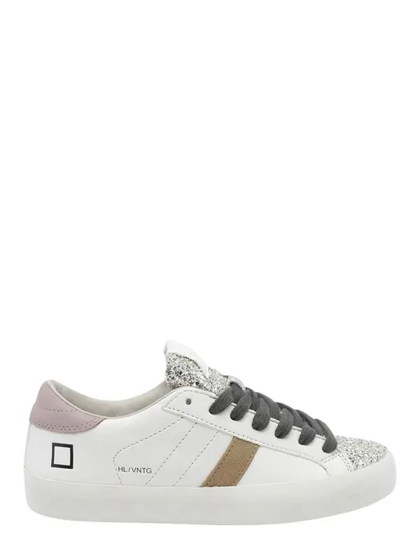 D.a.t.e. Hill Leather And Glitter Mesh Sneakers With A Printed Logo - White