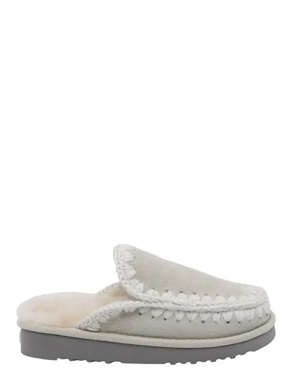 Mou Eskimo Suede Mules With Contrast Stitching And A Lightweight Eva Sole - Silver