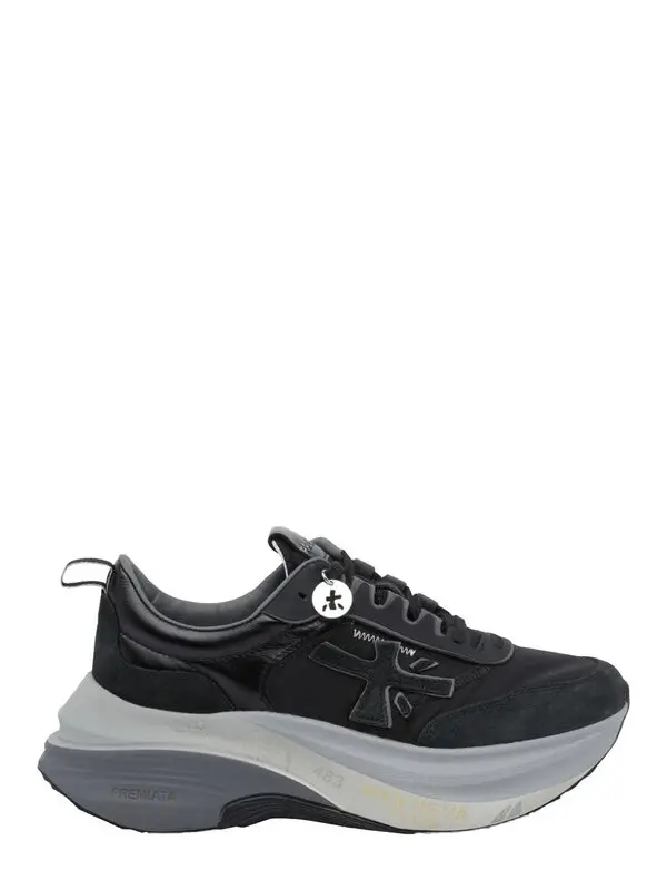 Premiata Hill Nylon And Suede Sneakers With Chunky Sole - Black