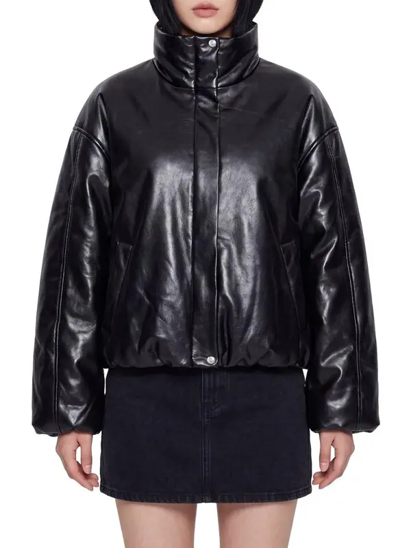 ANINE BING Cyrus Regenerated Leather Bomber Jacket With A Relaxed Fit - Black