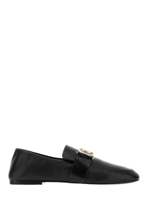LANVIN Smooth Leather Loafers With Metal Logo On The Penny Bar - Black