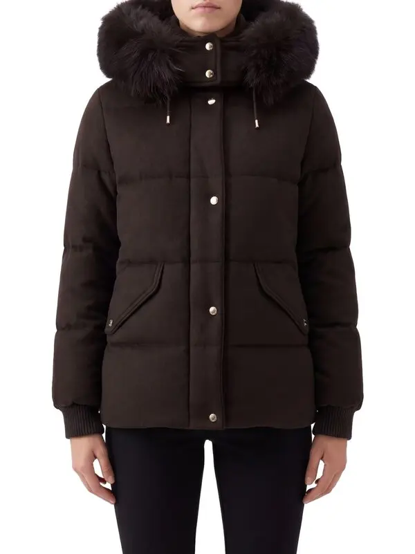 MOORER Attica Short Quilted Down Jacket With Hood And Fur Collar - Brown