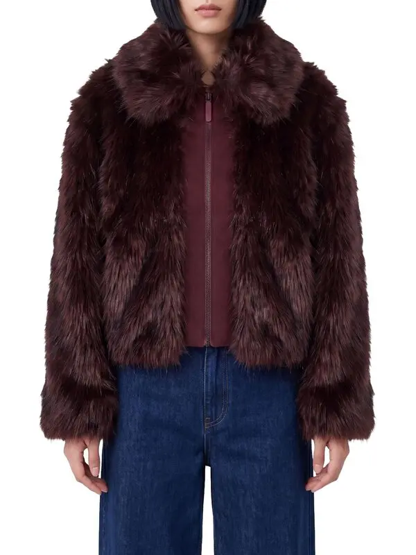 Mackage Nanny Short Faux Fur Jacket With Classic Collar - Black