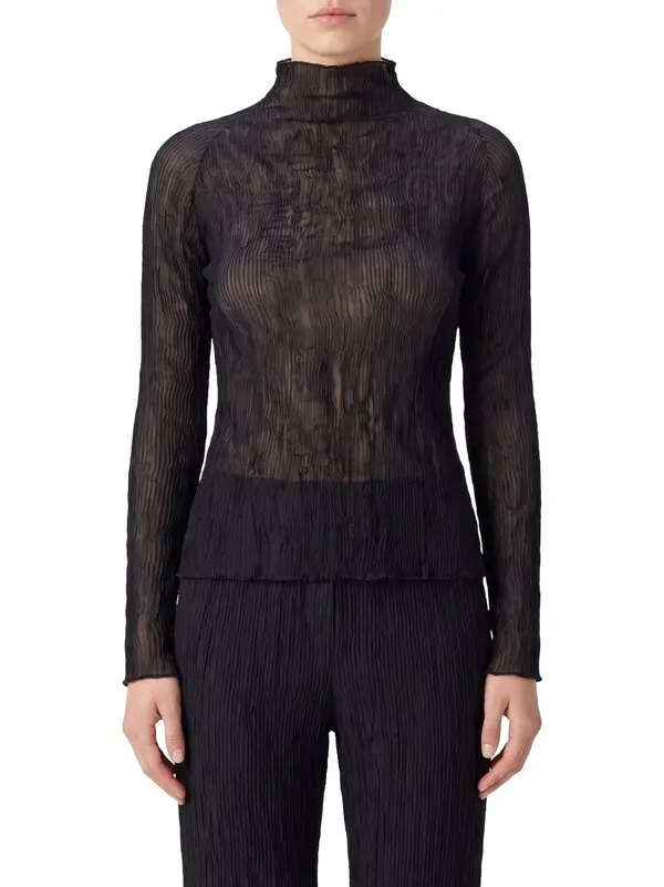 Issey Miyake Long-sleeved Crinkled Crêpe Turtleneck Top - Black