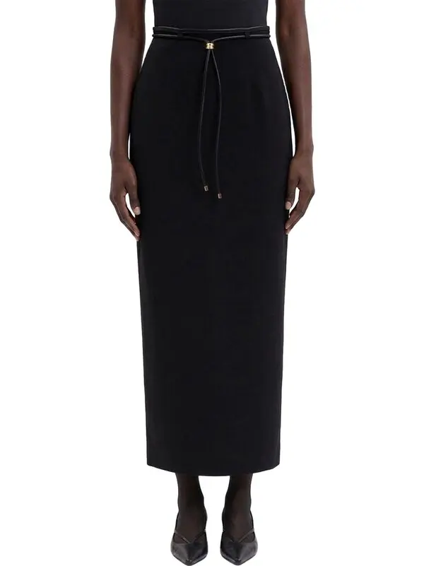 Agnona High-waisted Wool Midi Pencil Skirt With Adjustable Belt - Black