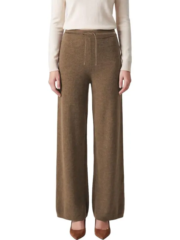 Agnona Wide-leg Knit Jogging Pants In Cashmere, Wool And Silk - Brown