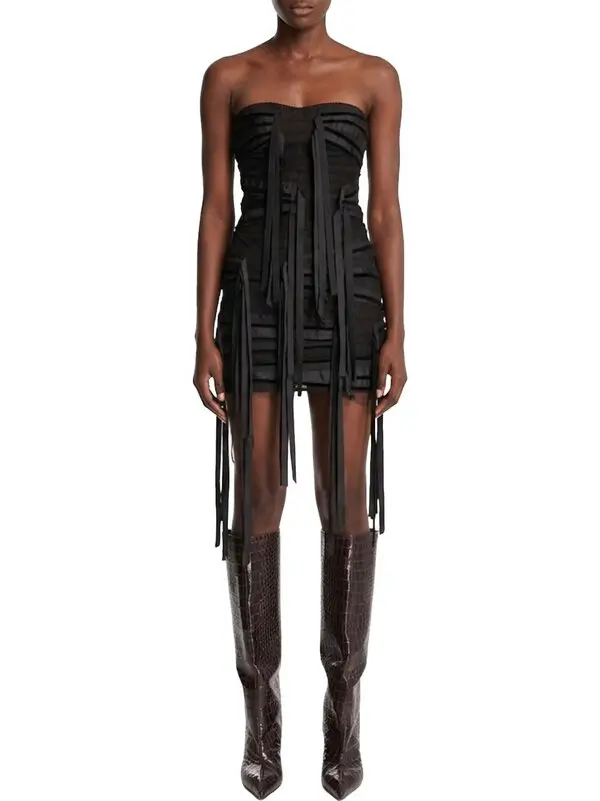 Attico Off-the-shoulder Corset Mini Dress With Sweetheart Neckline - Black