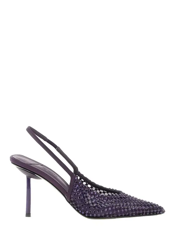 LE SILLA Gilda Crystal-embroidered Satin And Mesh Slingback Pumps - Violet