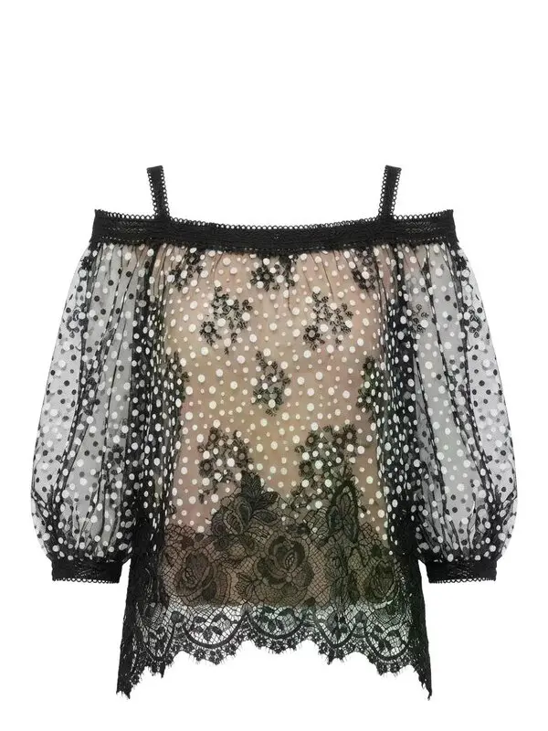 GEMY MAALOUF Polka-dot Lace-trimmed Top - Black