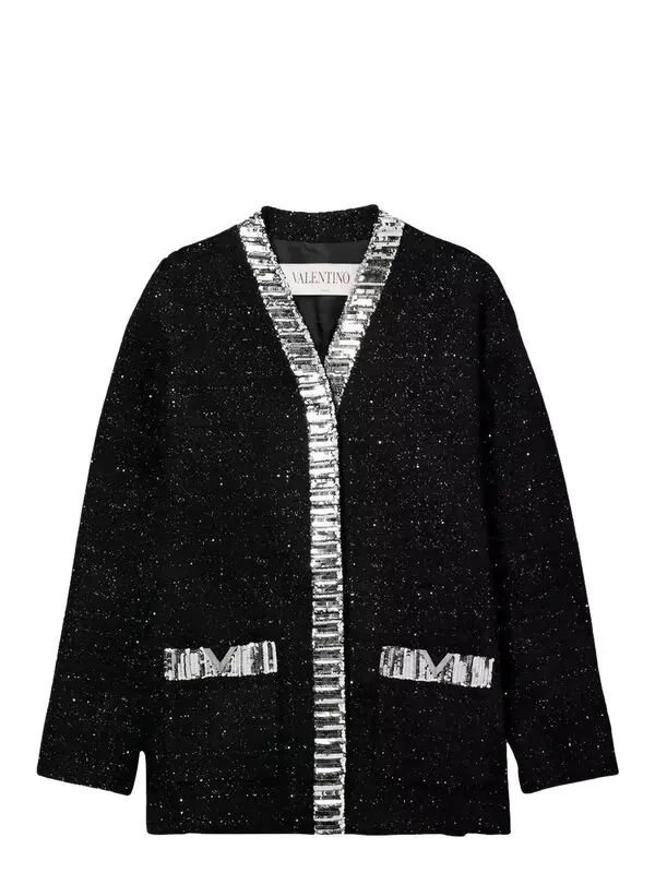 Valentino Garavani Embellished Metallic-tweed Jacket - Black