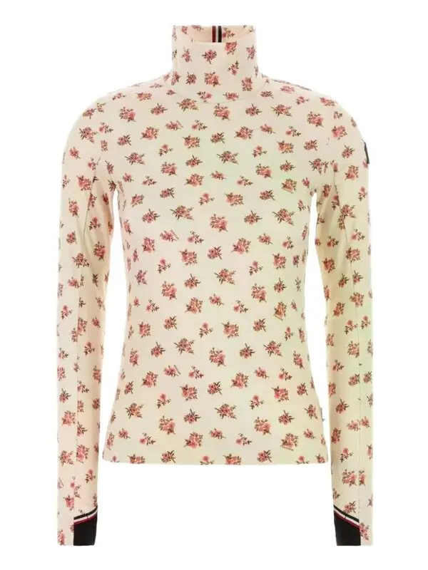 Moncler Floral-print High-neck Top - Neutrals