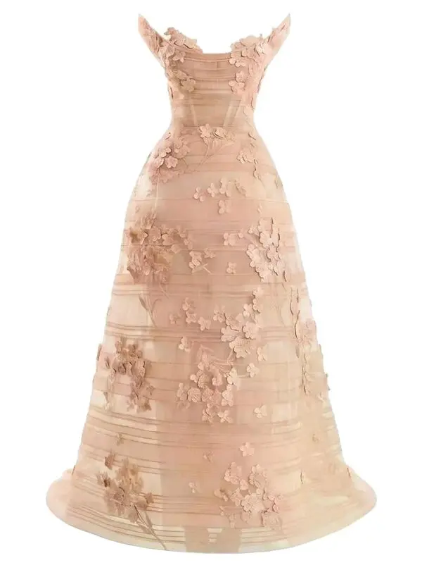 GEMY MAALOUF Embroidered Off-shoulder Dress - Neutrals