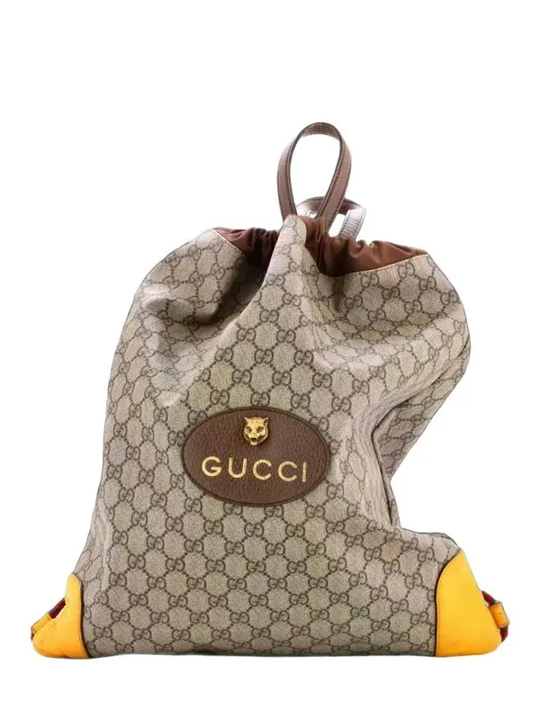 Gucci Neo Vintage Drawstring Gg Coated Canvas Large Backpack - Brown