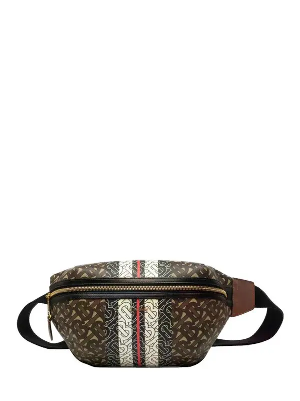 Burberry 2018-2026 Tb Monogram E Canvas Stripe Sonny Belt Bag - Brown