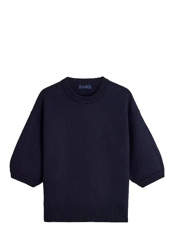 Soeur Lise Short-sleeve Merino-wool Jumper - Navy