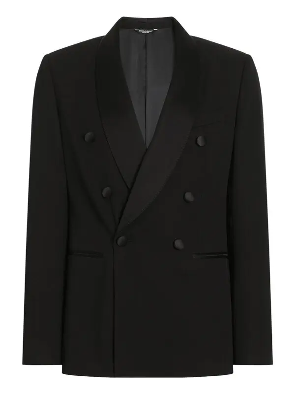Dolce & Gabbana Double-breasted Tuxedo Jacket In Techno Gabardine Collection - Black