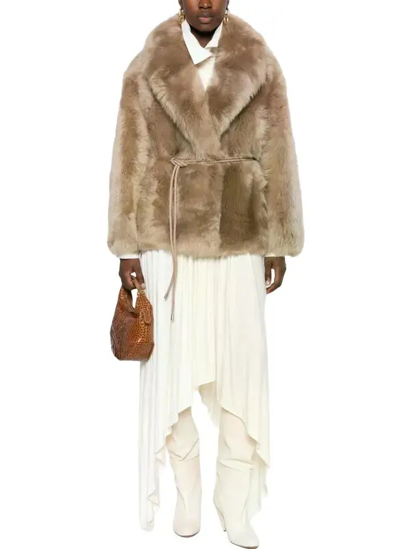 Mackage Ali Belted Shearling Coat - Neutrals