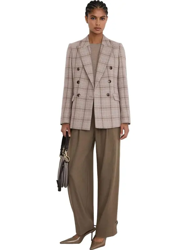 REISS Petite Wool-blend Woven-check Double-breasted Blazer - Grey Check